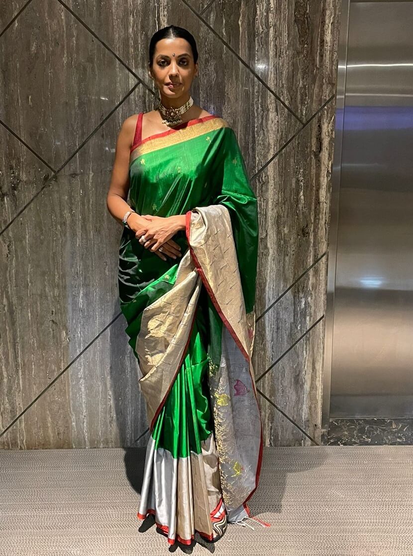 Mugdha Godse Looked Gorgeous in a Green Saree at Maharashtra CM Eknath ...